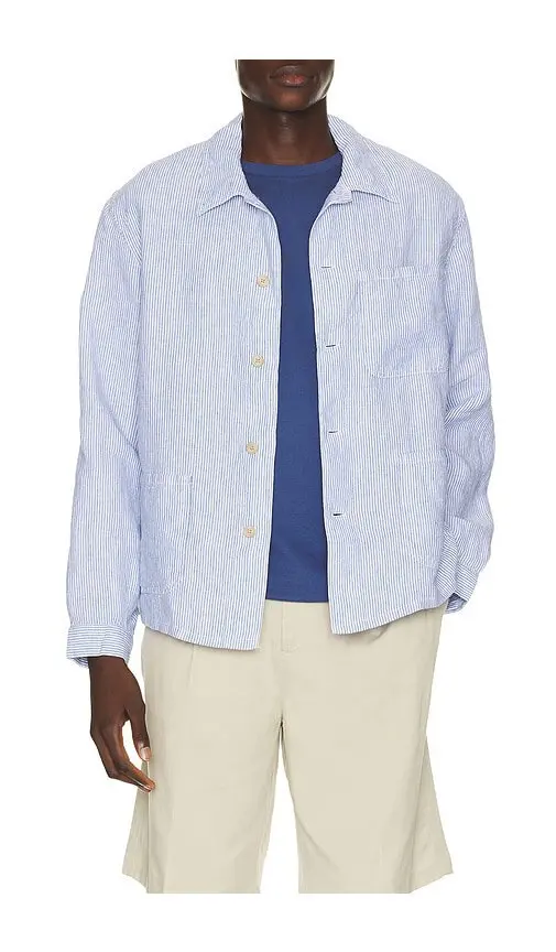Polo Ralph Lauren Slubby Linen Striped Chore Overshirt In . Also - Blue