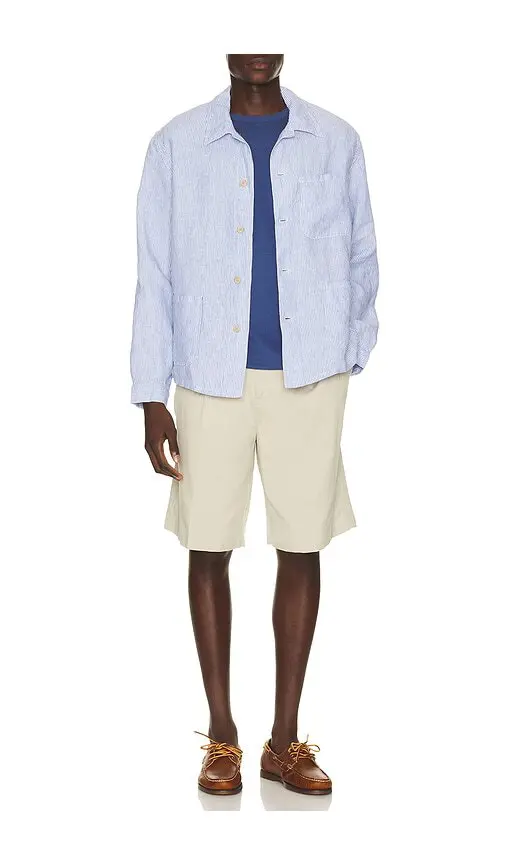 Polo Ralph Lauren Slubby Linen Striped Chore Overshirt In . Also - Blue