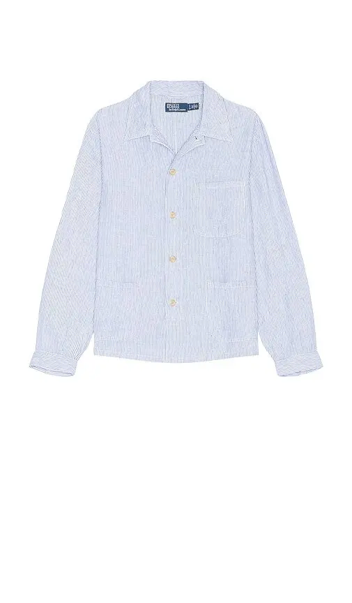 Polo Ralph Lauren Slubby Linen Striped Chore Overshirt In . Also - Blue