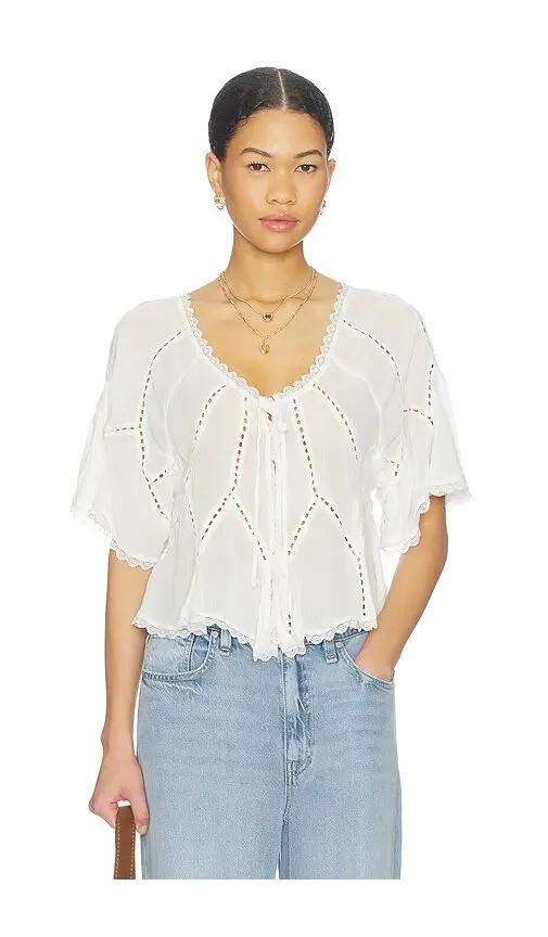 Free People Lace Trimmed Blouse