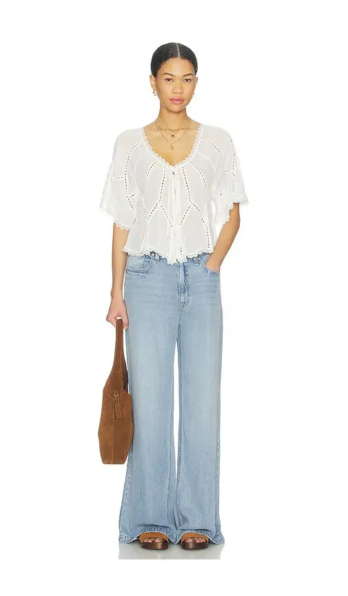 Free People Lace Trimmed Blouse