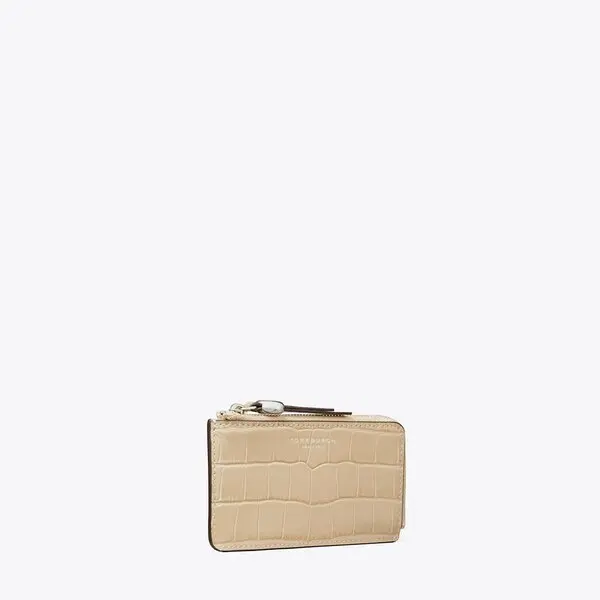 Tory Burch Romy Croc-embossed Zip Card Case - Ginger Leaf