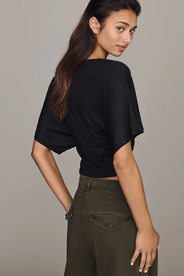 Anthropologie Silken Flutter Sleeve Crop Top