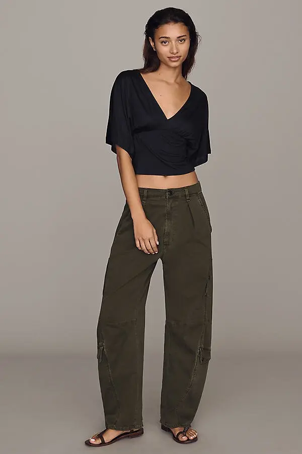 Anthropologie Silken Flutter Sleeve Crop Top