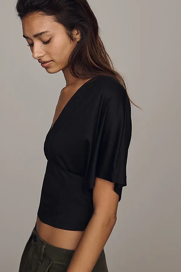 Anthropologie Silken Flutter Sleeve Crop Top