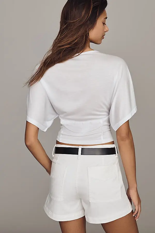 Anthropologie Silken Flutter Sleeve Crop Top - Lucent White