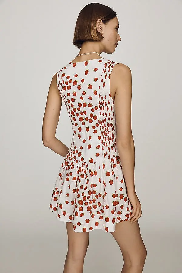 S/W/F Linen A-line Mini Dress With Strawberry Print