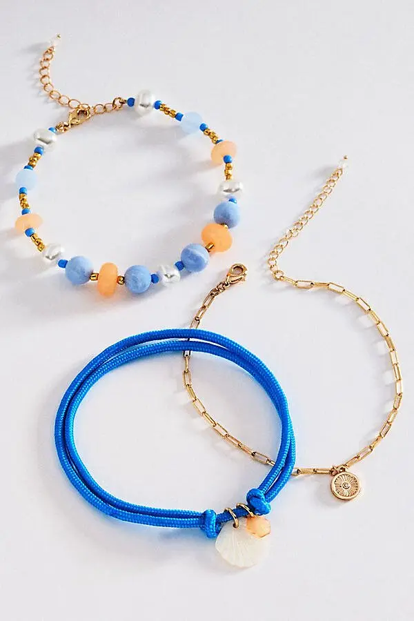 Anthropologie Charm Anklets, Set Of 3 - Blue