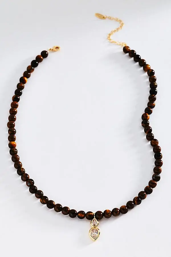 Anthropologie Stone Beaded Pendant Necklace - Brown Pattern