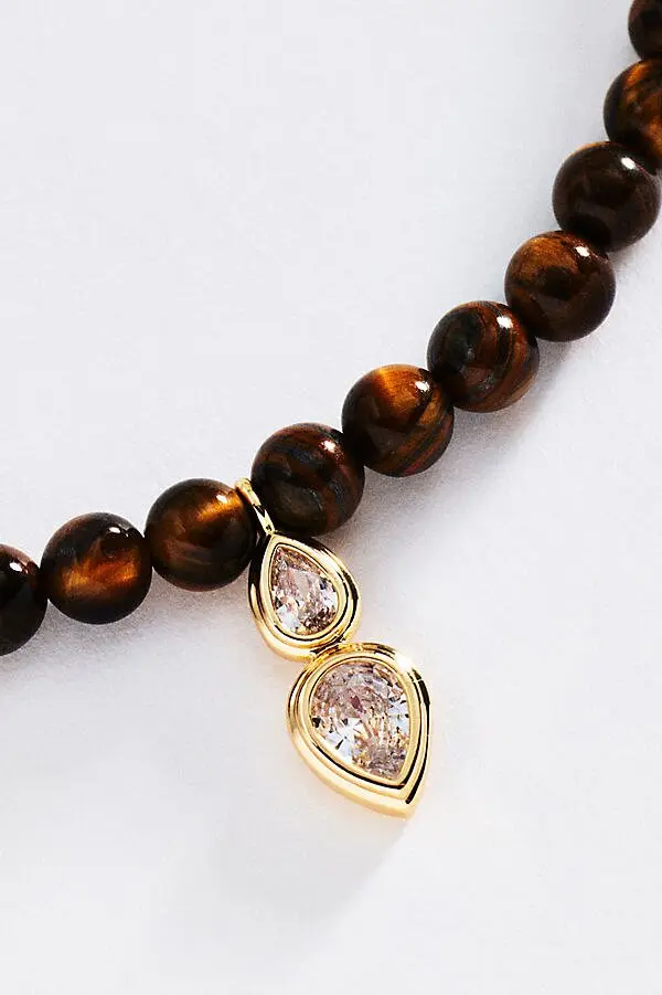 Anthropologie Beaded Pendant Necklace With Cubic Zirconia