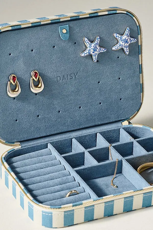 Anthropologie Daisy London Patterned Travel Jewelry Case - Blue Stripe