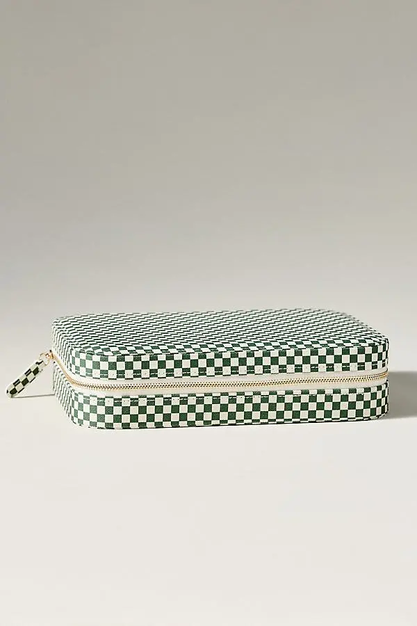 Anthropologie Daisy London Patterned Travel Jewelry Case - Green Checkered