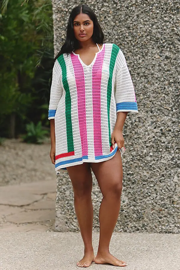 Chinti & Parker Cotton Crochet Stripe Mini Dress