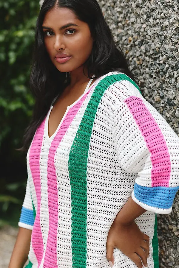 Chinti & Parker Cotton Crochet Stripe Mini Dress