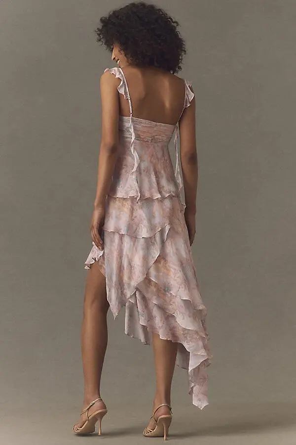 Bhldn Ruffle Chiffon Midi Dress