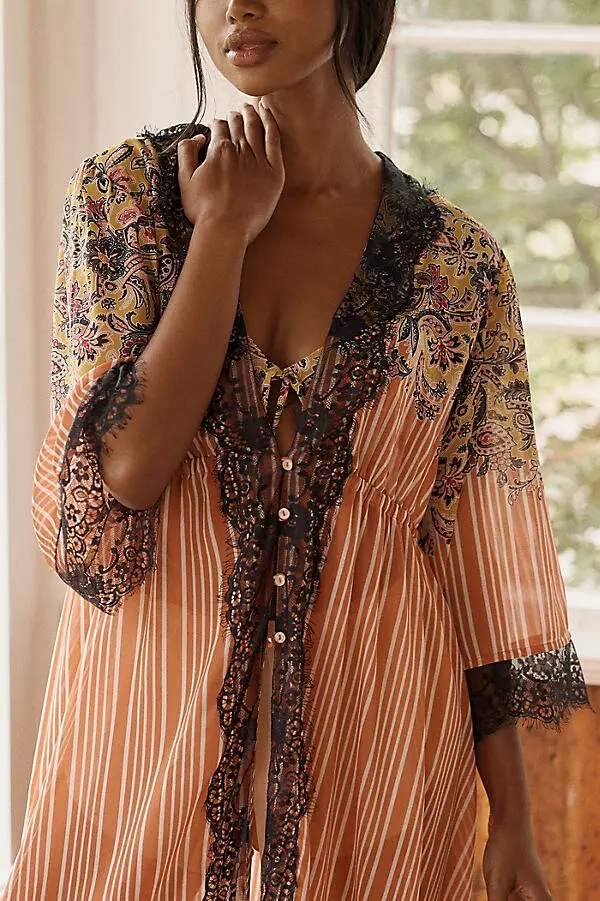 LYREBIRD Chiffon Lace Prted Maxi Robe