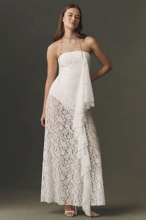 MARE MARE Lace Pickup Bodysuit Maxi Dress - Ivory