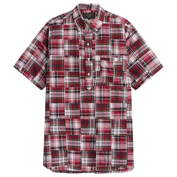 BEAMS Pullover Patchwork Masras Shirt - Red Patchwork