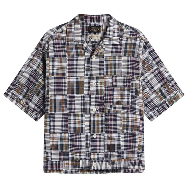 BEAMS Patchwork Madras Cabana Shirt - Navy