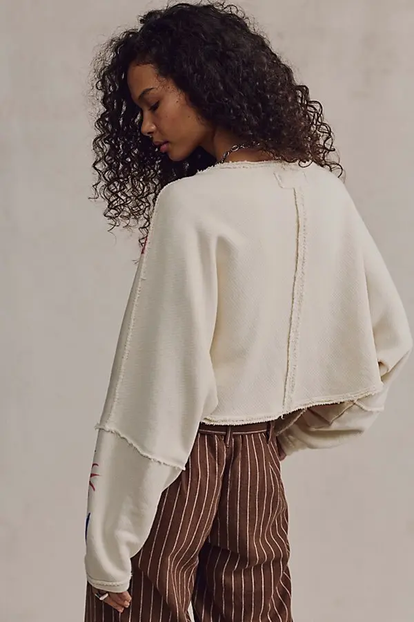 Free People We The Free Printed Pullover With Frayed Seams