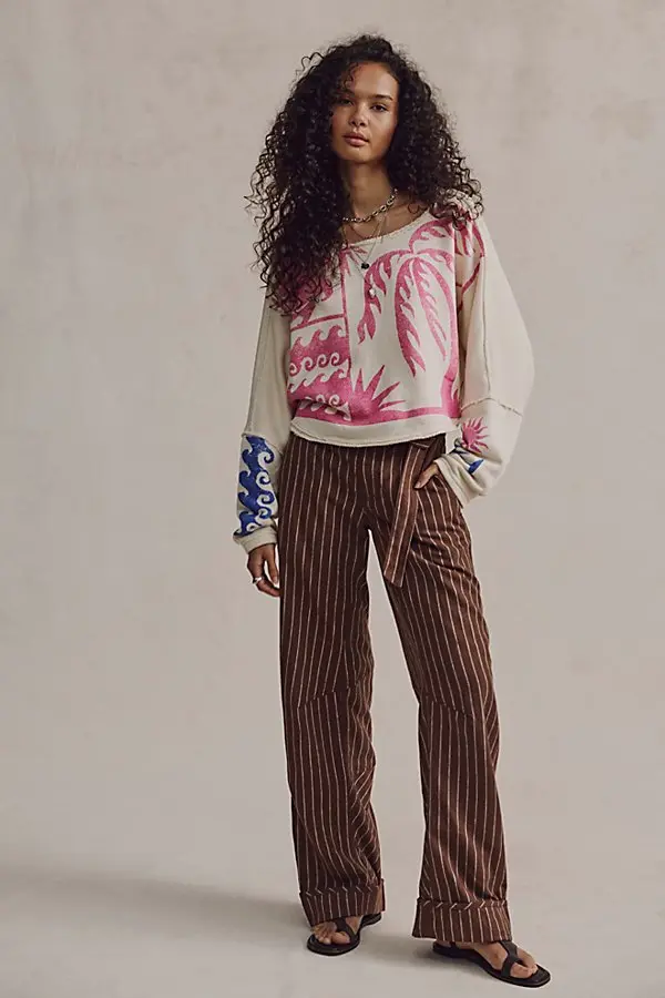 Free People We The Free Printed Pullover With Frayed Seams