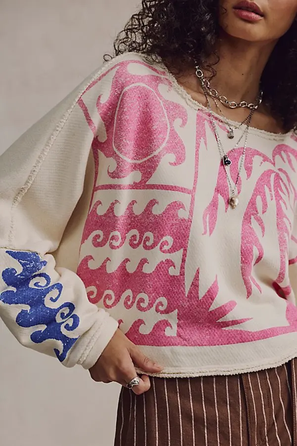 Free People We The Free Printed Pullover With Frayed Seams