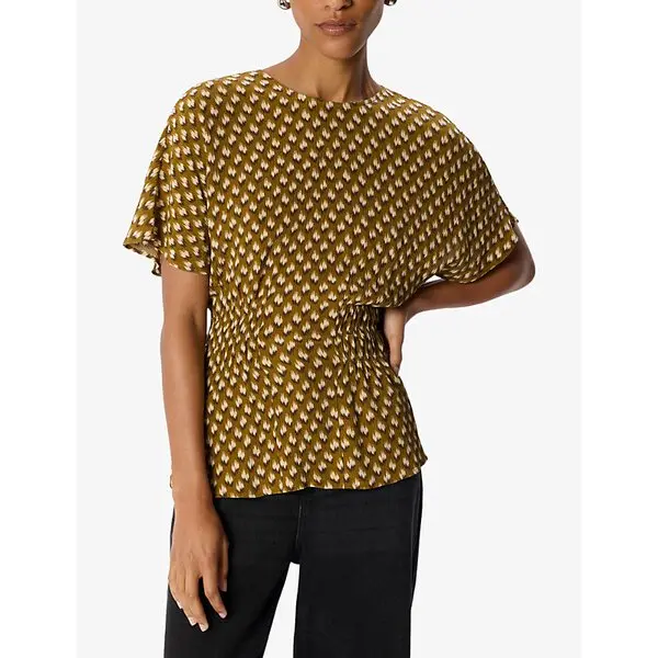 Whistles Shirred Ikat-spot Woven Blouse