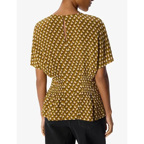 Whistles Shirred Ikat-spot Woven Blouse