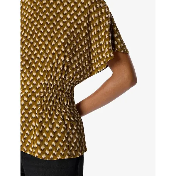 Whistles Shirred Ikat-spot Woven Blouse