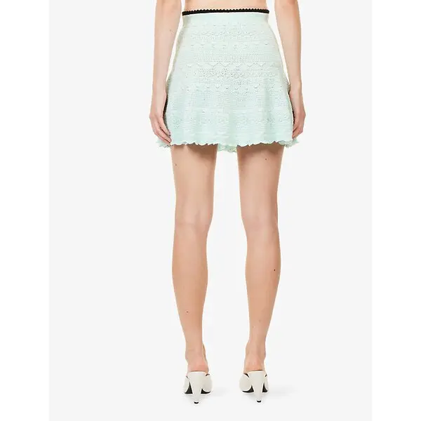 SELF-PORTRAIT Flared Pointelle Knit Mini Skirt