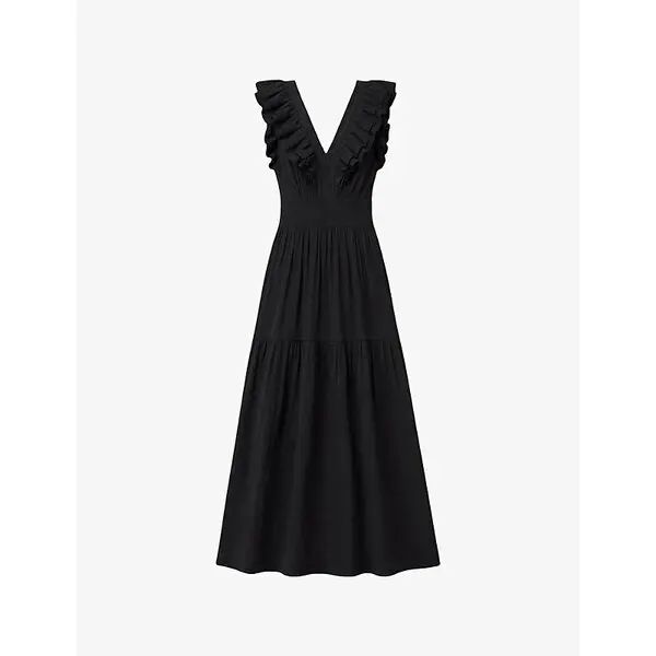 RO&ZO V-neck Ruffled Cotton Maxi Dress
