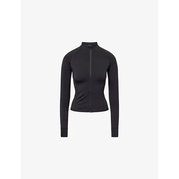 ADANOLA Ultimate Zip-through Stretch-woven Top - Black