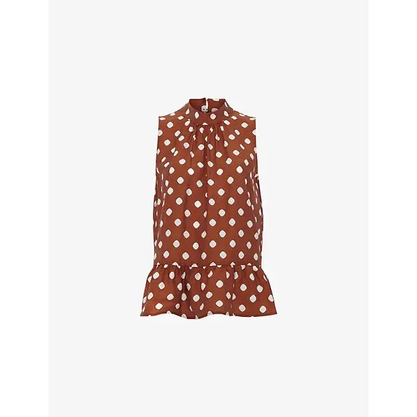 PHASE EIGHT Polka-dot Sleeveless Peplum Blouse