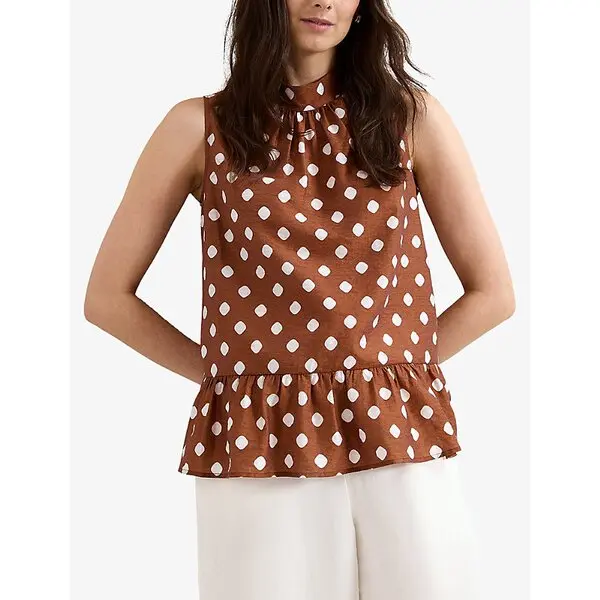 PHASE EIGHT Polka-dot Sleeveless Peplum Blouse