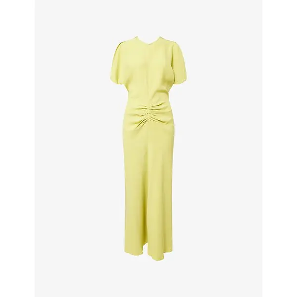 Victoria Beckham Bela Split-sleeve Woven Midi Dress - Chartreuse