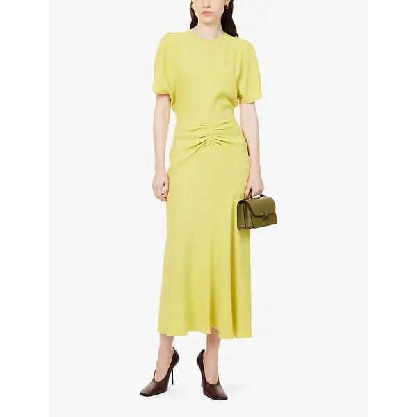 Victoria Beckham Bela Split-sleeve Woven Midi Dress - Chartreuse