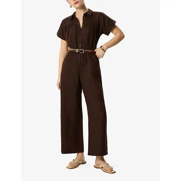 Whistles Collared Short-sleeve Utility Linen Jumpsuit