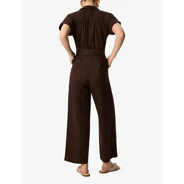 Whistles Collared Short-sleeve Utility Linen Jumpsuit