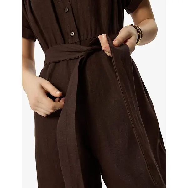 Whistles Collared Short-sleeve Utility Linen Jumpsuit