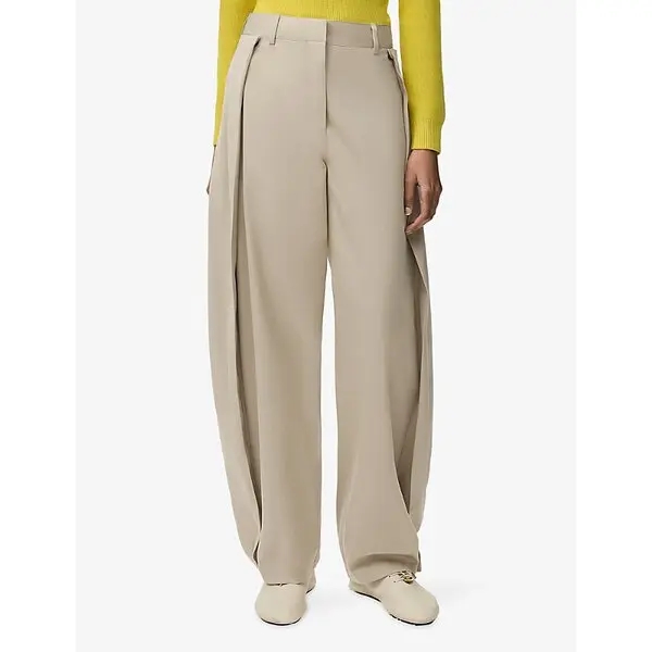 Loewe Wide-leg Side-flap Cotton-blend Trousers - Beige