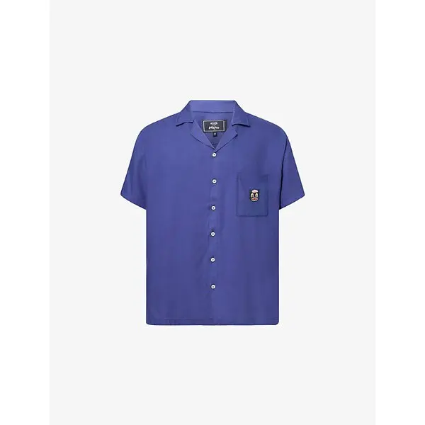 ARRELS BARCELONA X Baseman Cat-embroidered Short-sleeve Woven Shirt - Navy