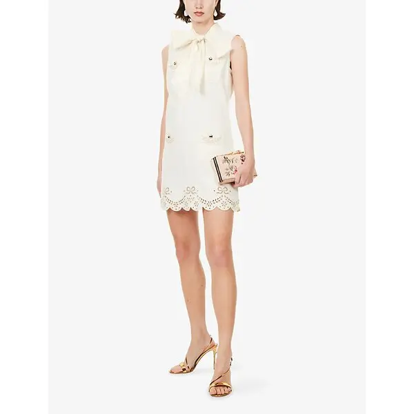 SELF-PORTRAIT Broderie Embroidered Sleeveless Mini Dress