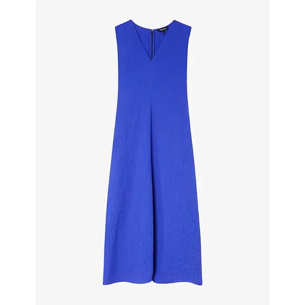 Whistles Textured V-neck Stretch-cotton Midi Dress