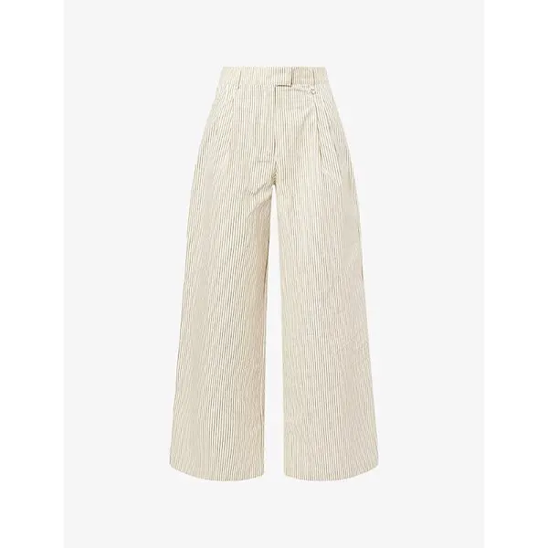 4TH & RECKLESS Elina Striped Wide-leg Cotton Trousers