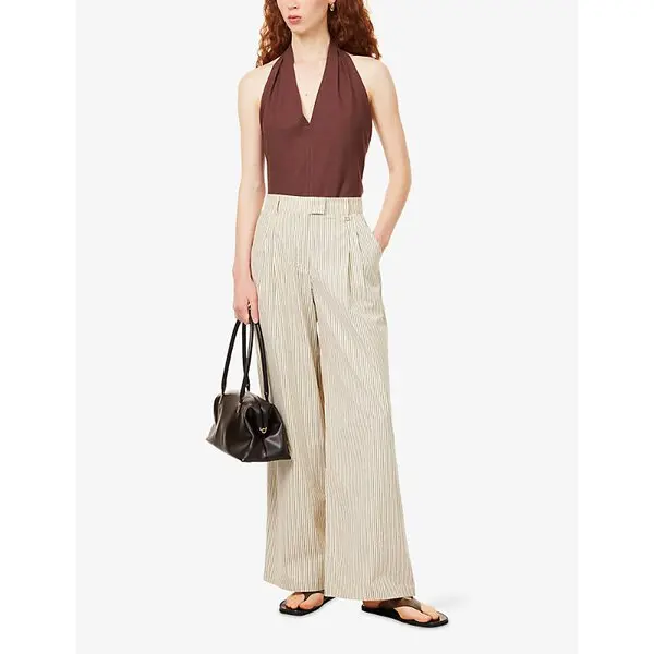 4TH & RECKLESS Elina Striped Wide-leg Cotton Trousers