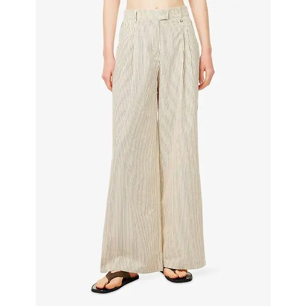 4TH & RECKLESS Elina Striped Wide-leg Cotton Trousers