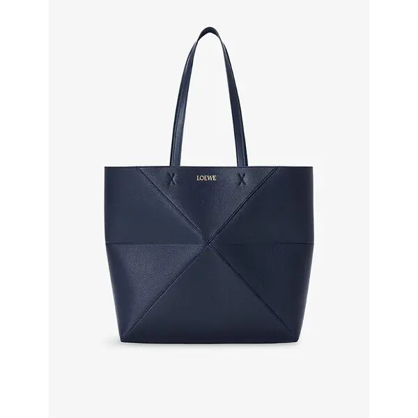 Loewe Puzzle Fold Medium Leather Tote Bag - Deep Navy