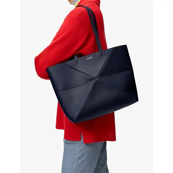 Loewe Puzzle Fold Medium Leather Tote Bag - Deep Navy