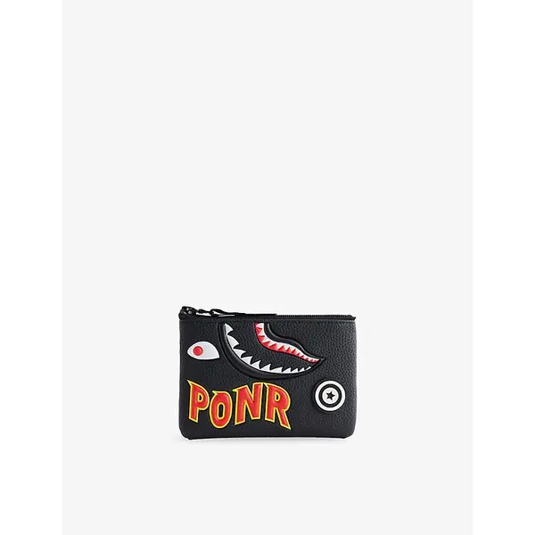A BATHING APE Shark Embroidered Leather Wallet - Black