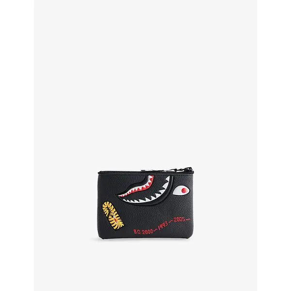 A BATHING APE Shark Embroidered Leather Wallet